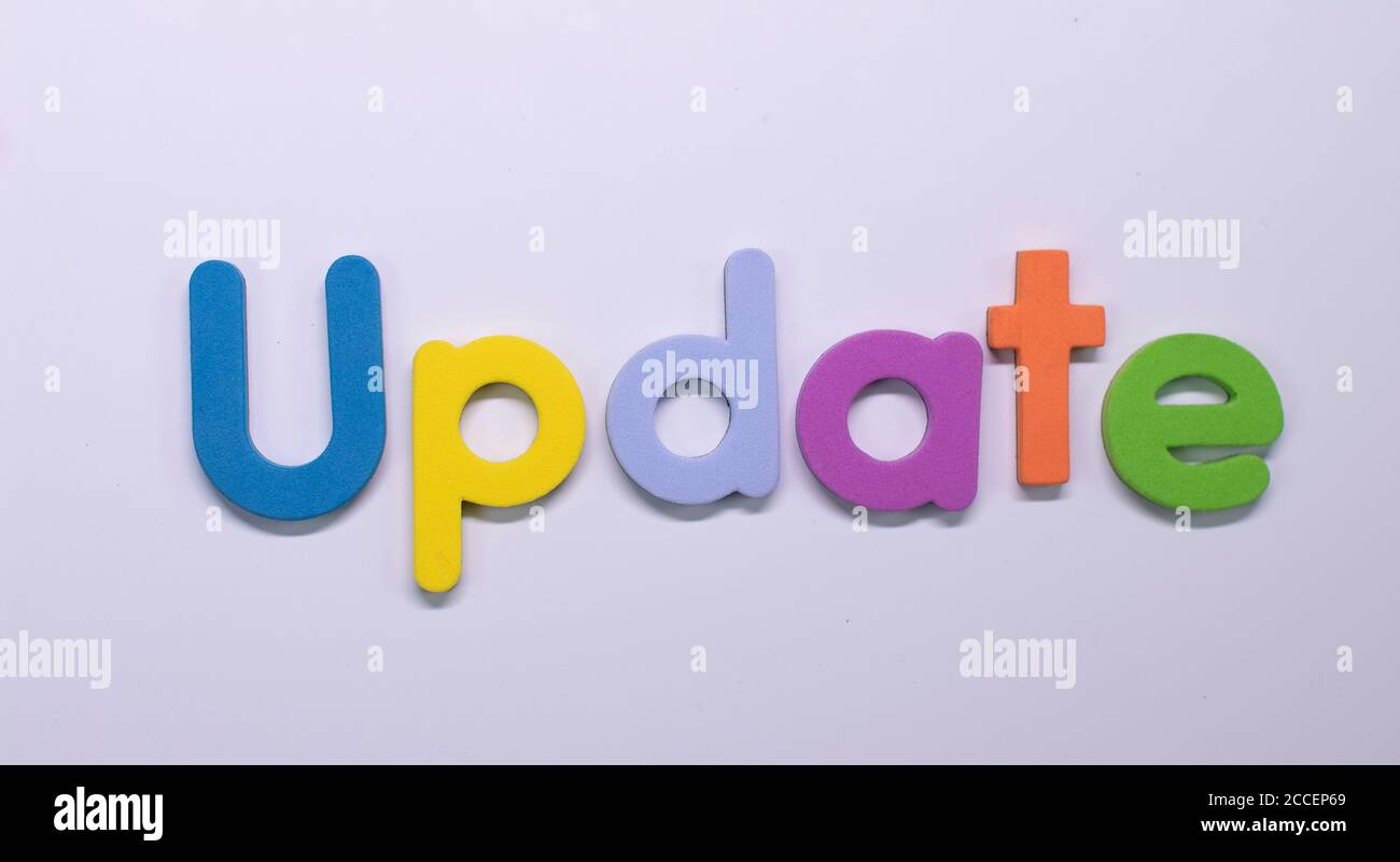 Word Update written with color sponge Stock Photo - Alamy