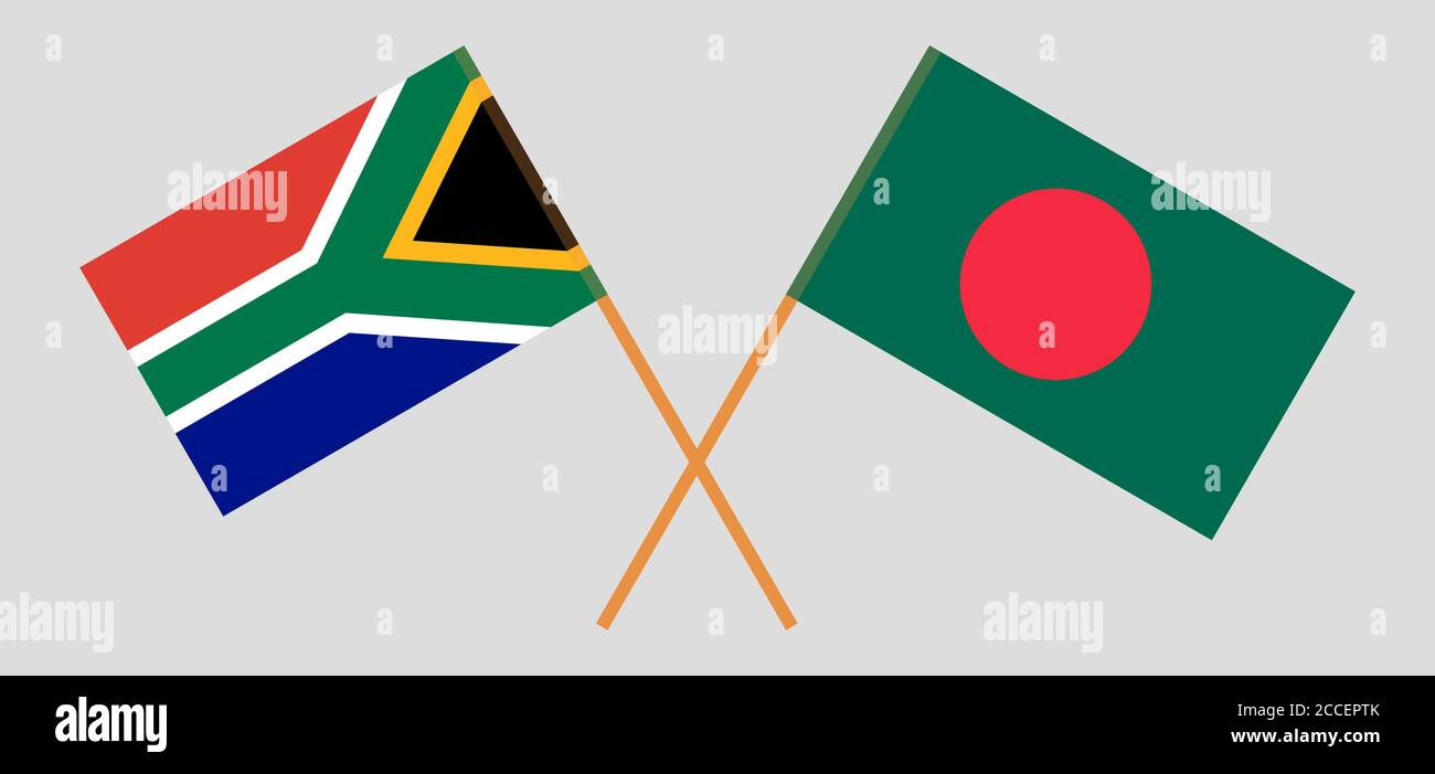 Crossed flags of Bangladesh and the RSA. Official colors. Correct ...
