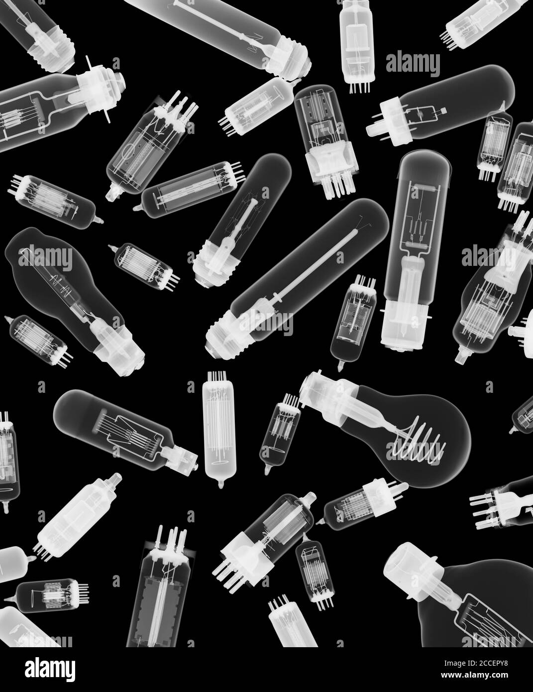 Light bulbs and valve bulbs, X-ray Stock Photo - Alamy