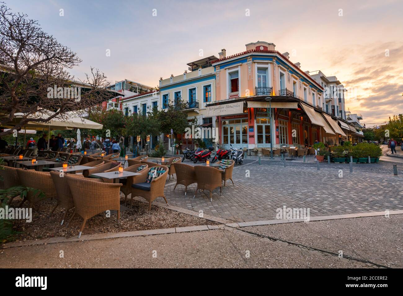 Athens, Greece - November 07, 2018: Coffee shops and bars in Thissio ...