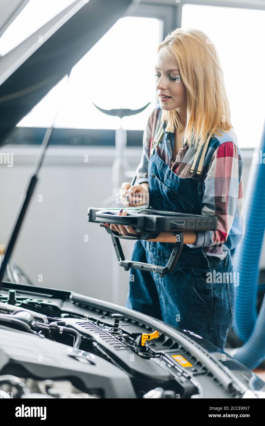 woman usinga a tool which reports any abnormalities with special error ...