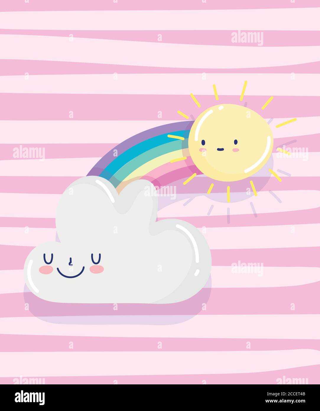rainbow sun cloud cartoon decoration pink stripes background vector ...