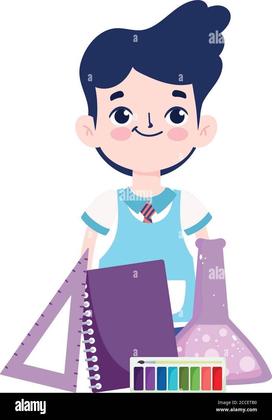 back to school, student boy book chemistry flask ruler palette color ...