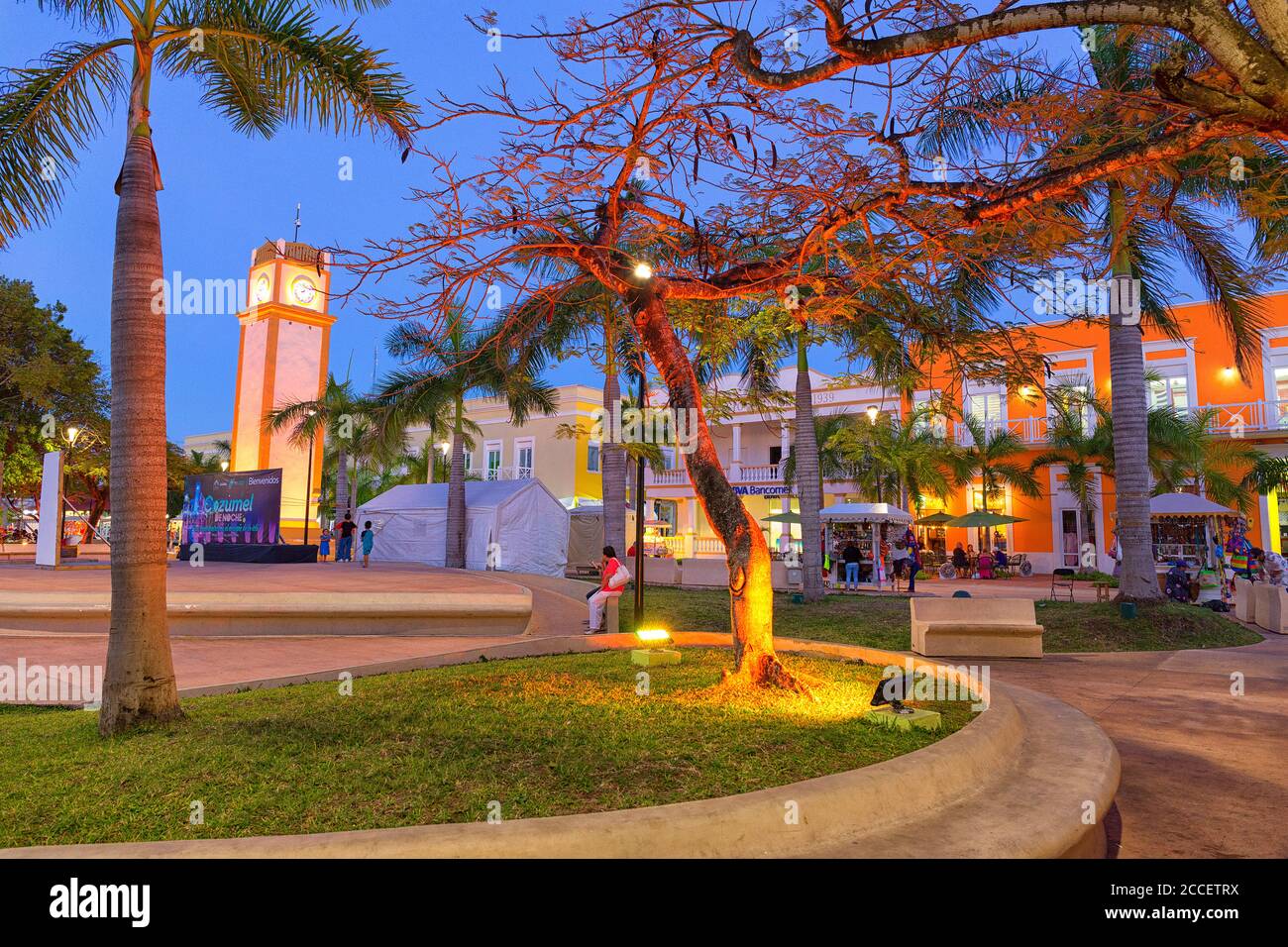 Clock tower dedicated to Governor Benito Juarez Cozumel Mexico Stock ...