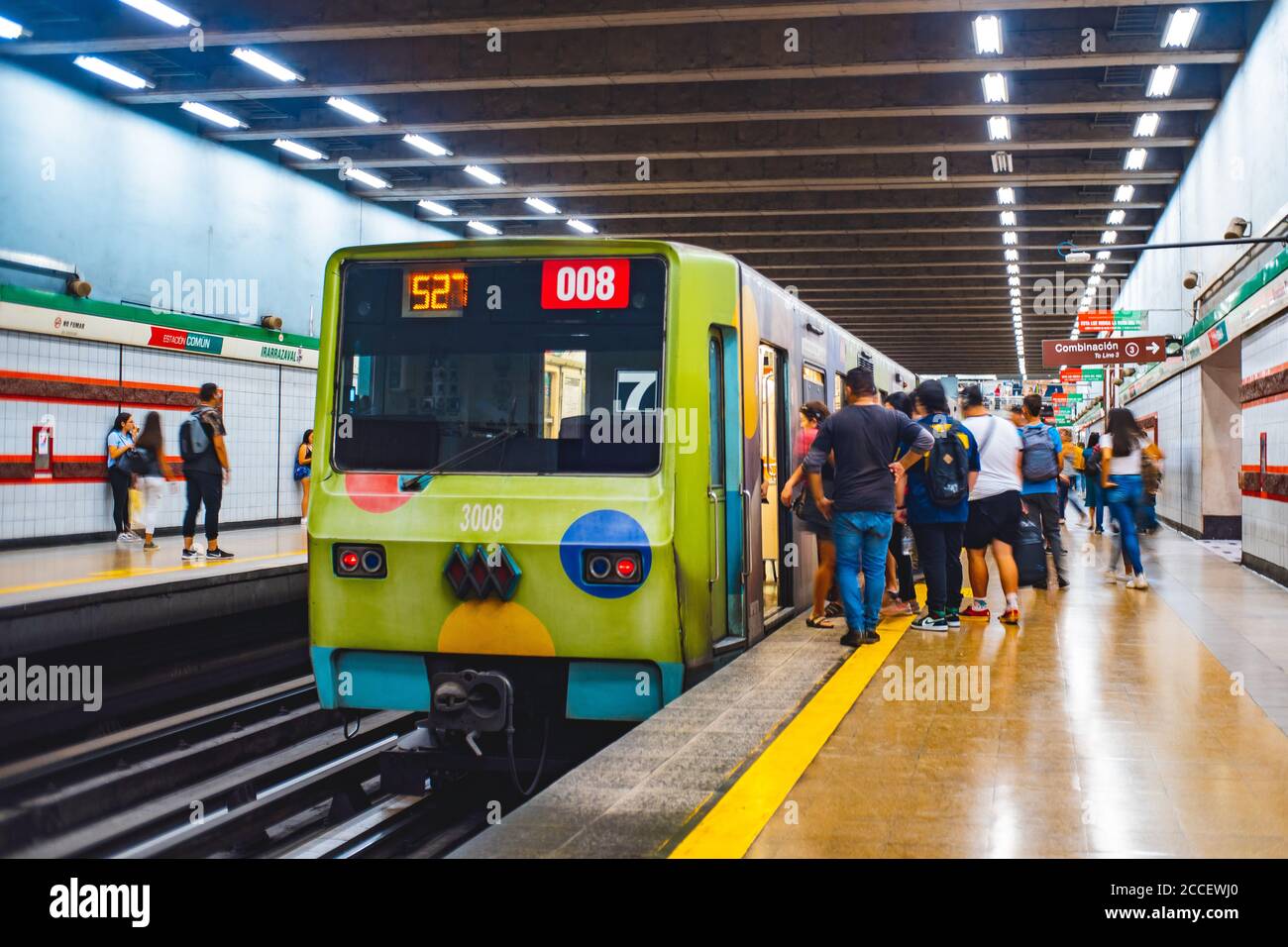 sANTIAGO, CHILE - MARCH 2020: A metro de Santiago train at Irarrázaval ...
