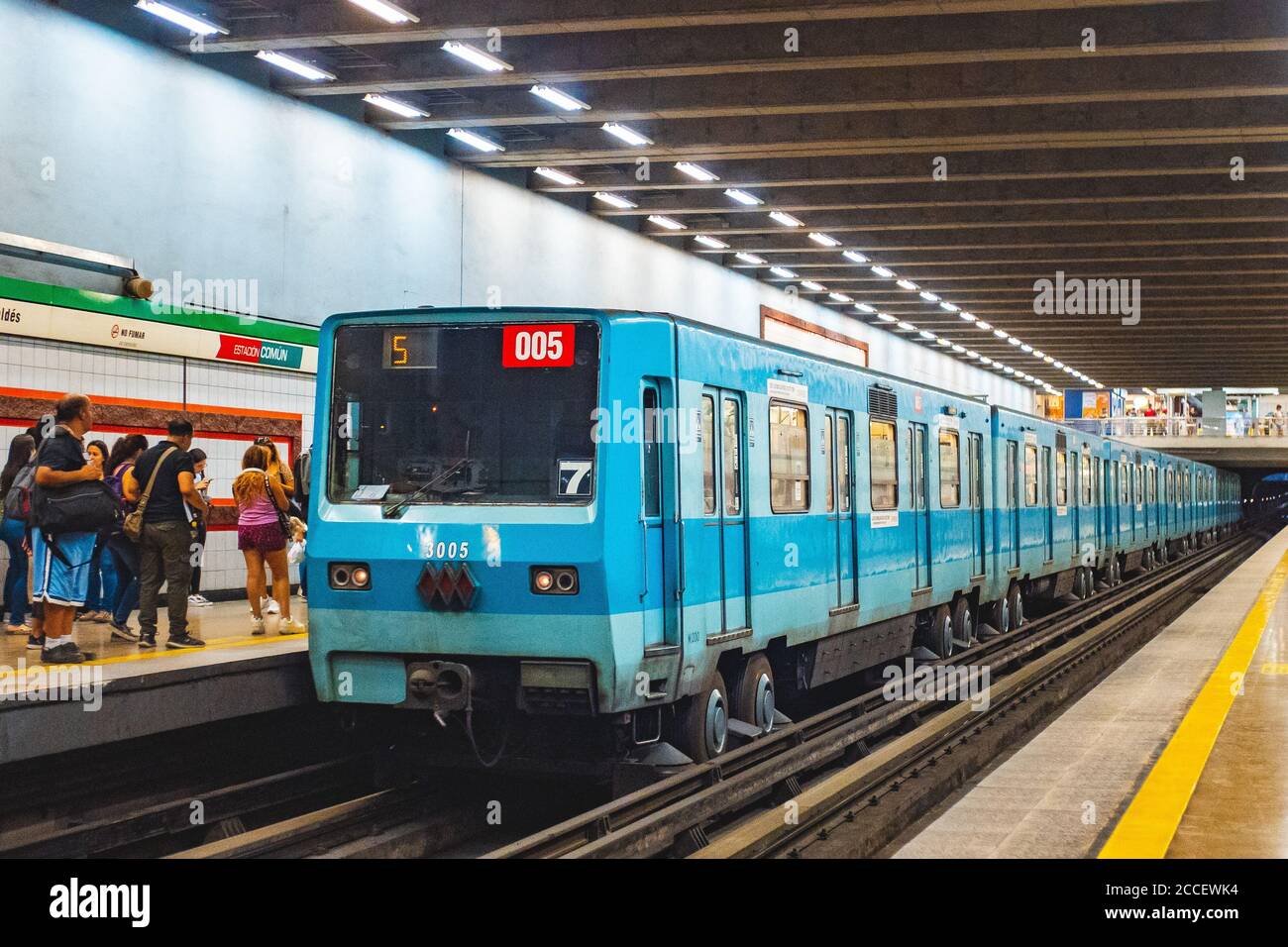 sANTIAGO, CHILE - MARCH 2020: A metro de Santiago train at Irarrázaval ...