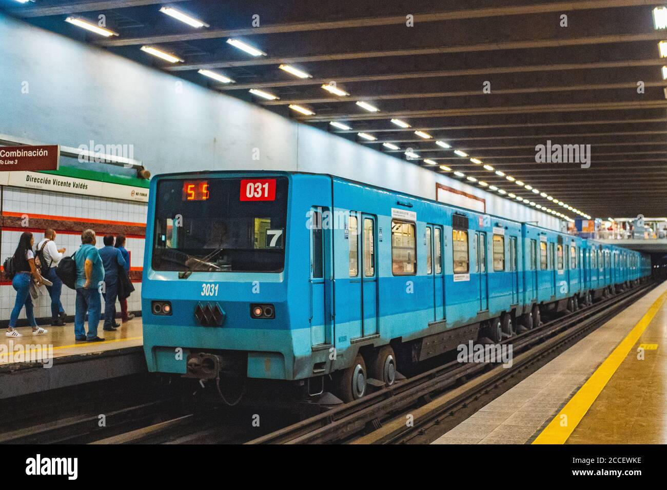 sANTIAGO, CHILE - MARCH 2020: A metro de Santiago train at Irarrázaval ...