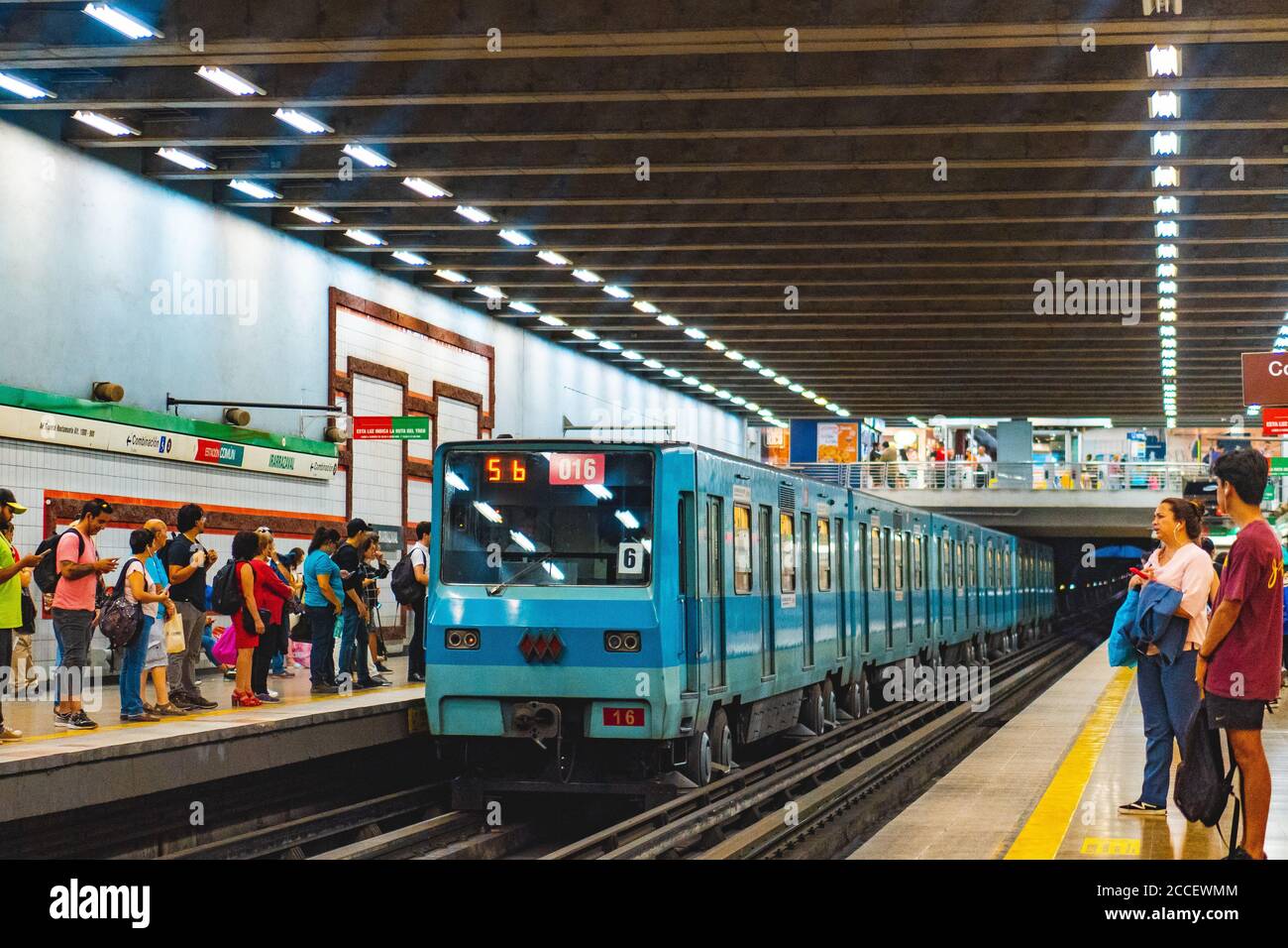 sANTIAGO, CHILE - MARCH 2020: A metro de Santiago train at Irarrázaval ...