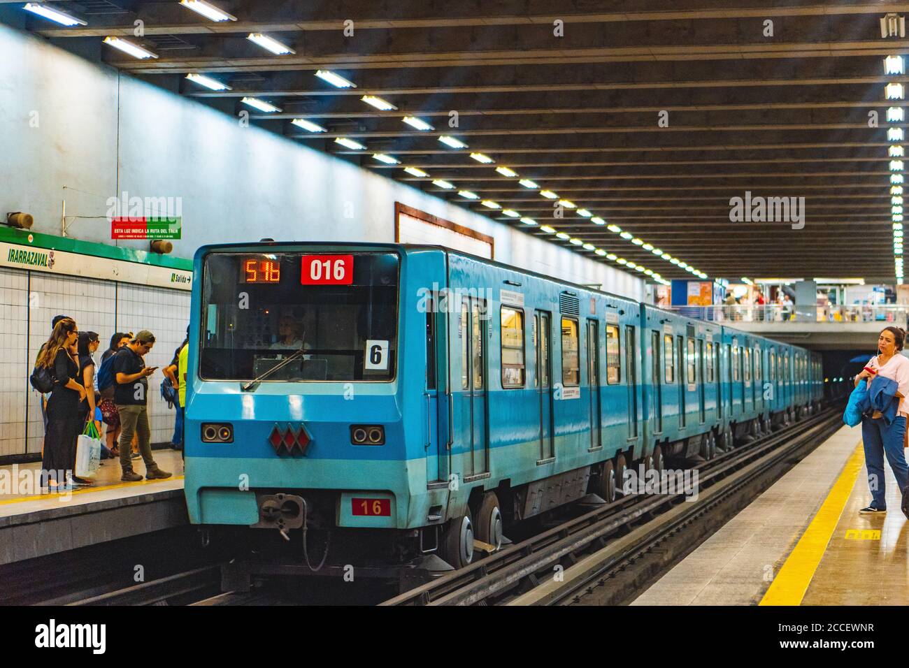 sANTIAGO, CHILE - MARCH 2020: A metro de Santiago train at Irarrázaval ...