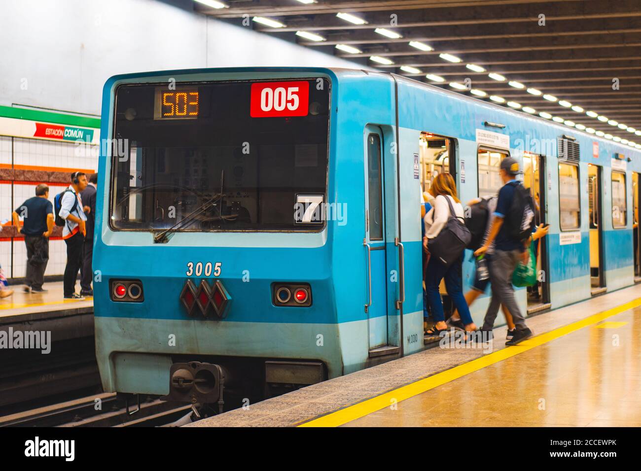 sANTIAGO, CHILE - MARCH 2020: A metro de Santiago train at Irarrázaval ...