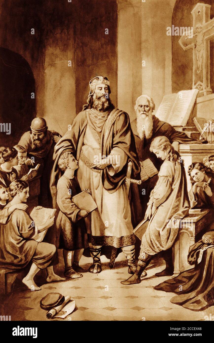 Halftone of Charlemagne and his scholars. Charlemagne was King of the ...