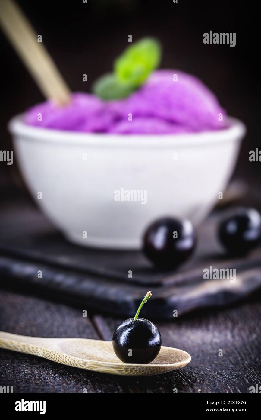 exotic jabuticaba ice cream, with specific focus on the fruit. The ...