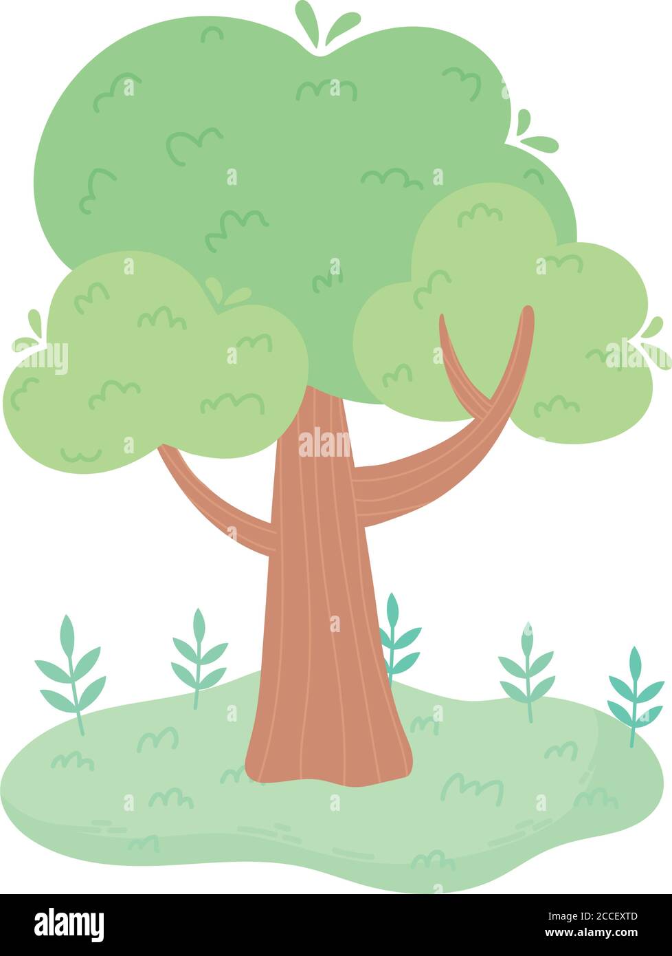 tree branch grass nature vegetation cartoon isolated white background ...