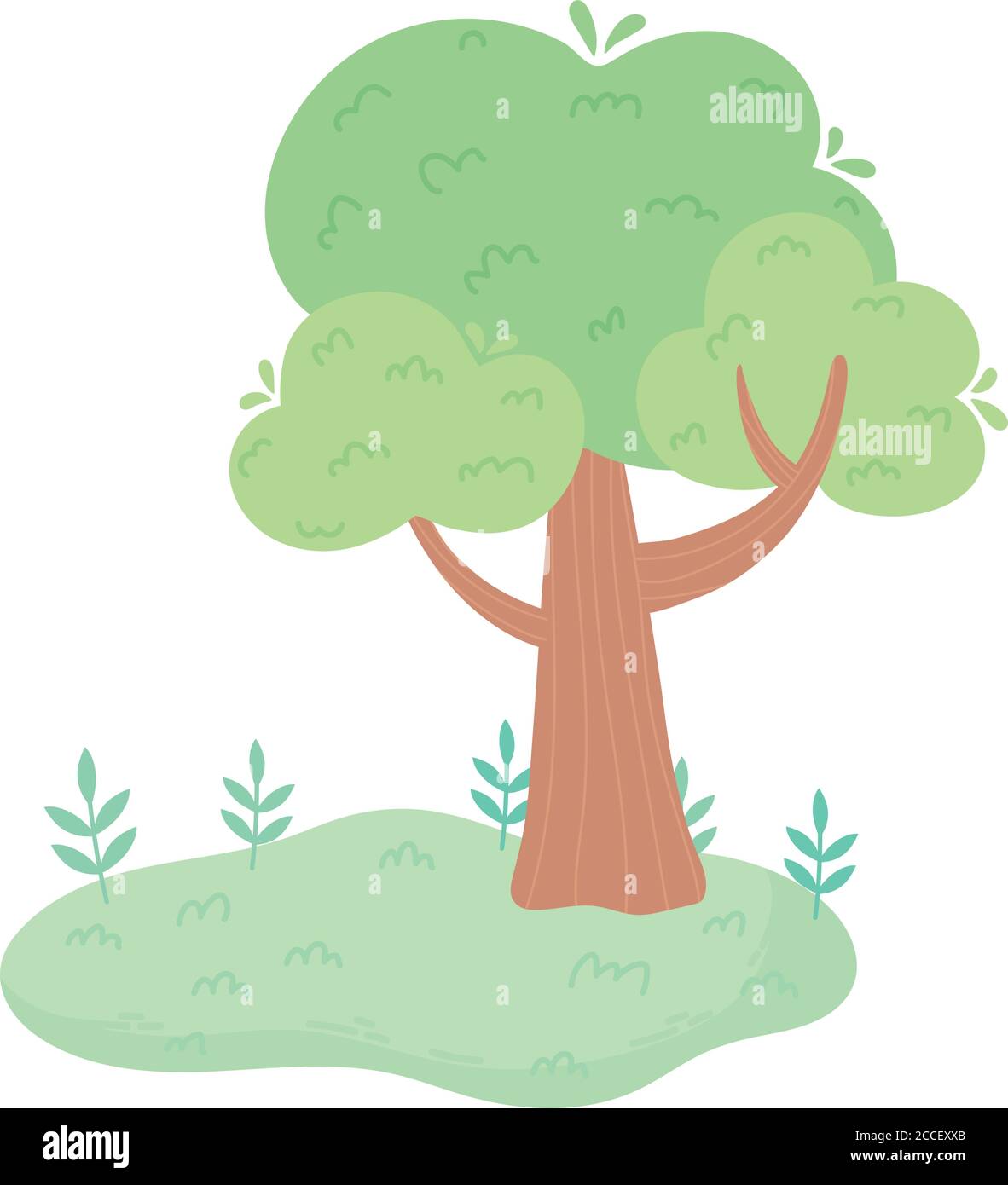 tree branch grass nature vegetation cartoon isolated white background ...