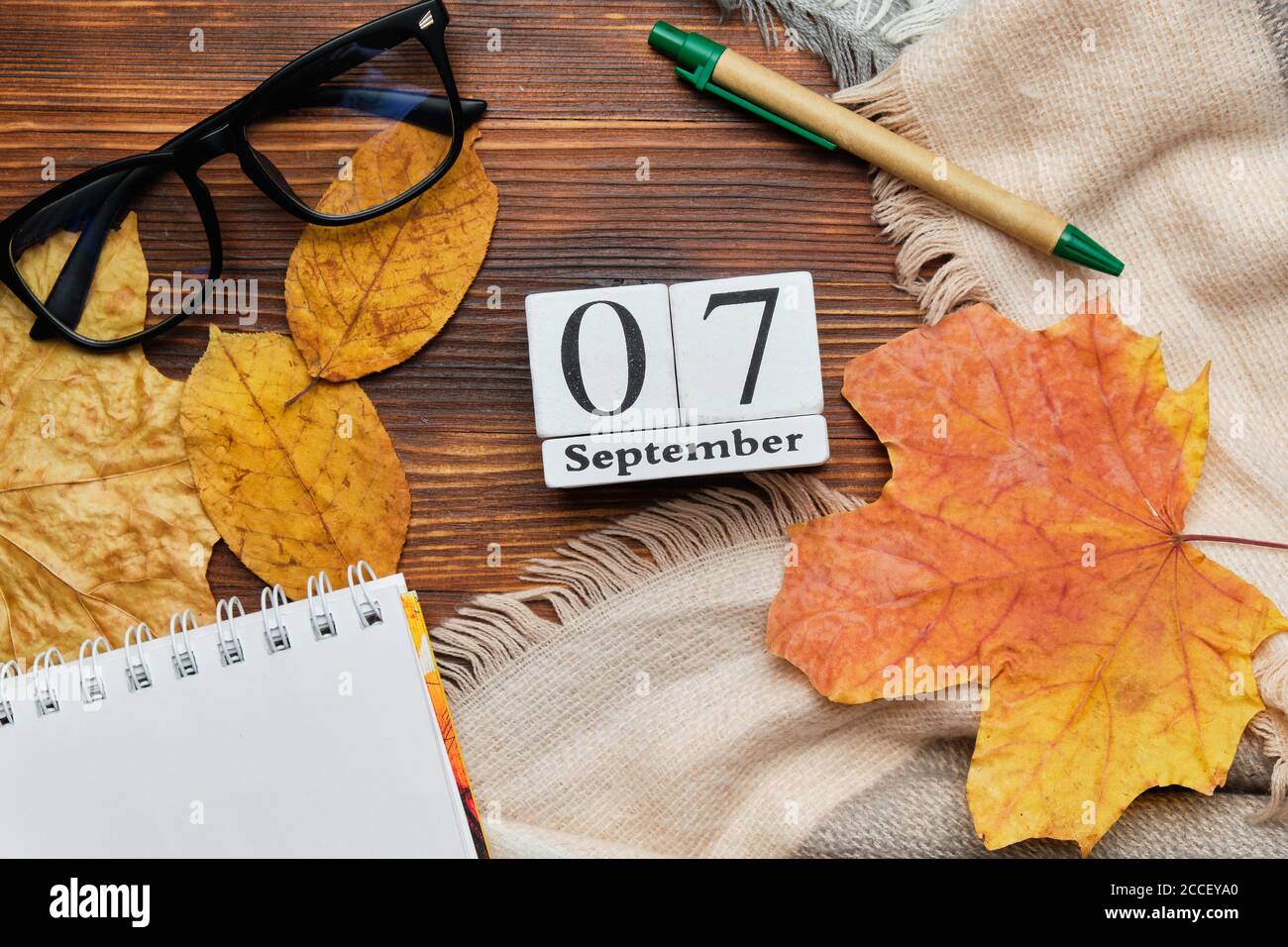 seventh day of autumn month calendar september Stock Photo - Alamy