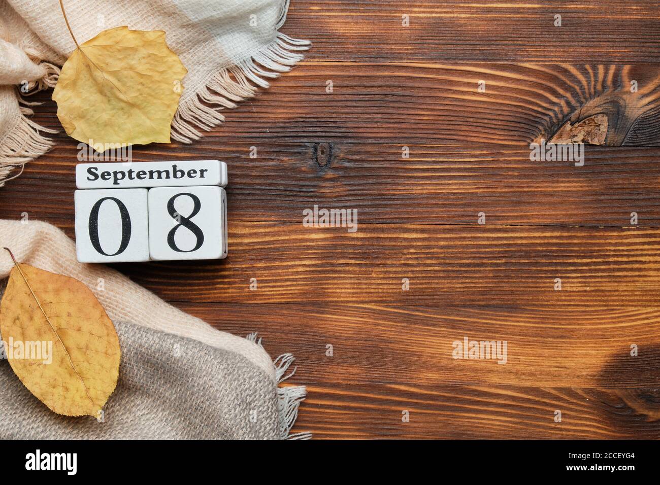 eighth day of autumn month calendar september with copy space Stock ...