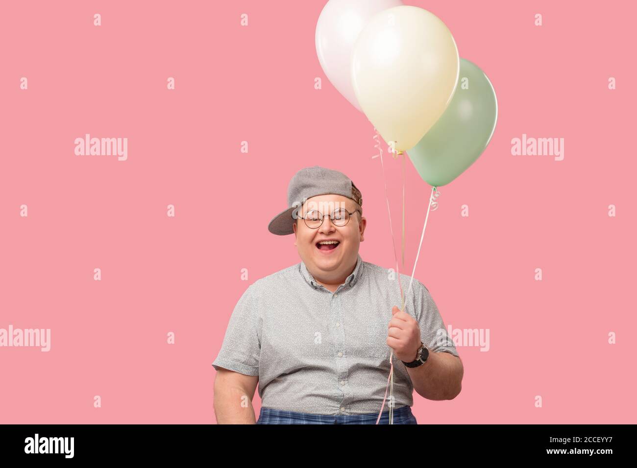 Funny adorable tubby animator, man from mini club, with vivid emotions ...