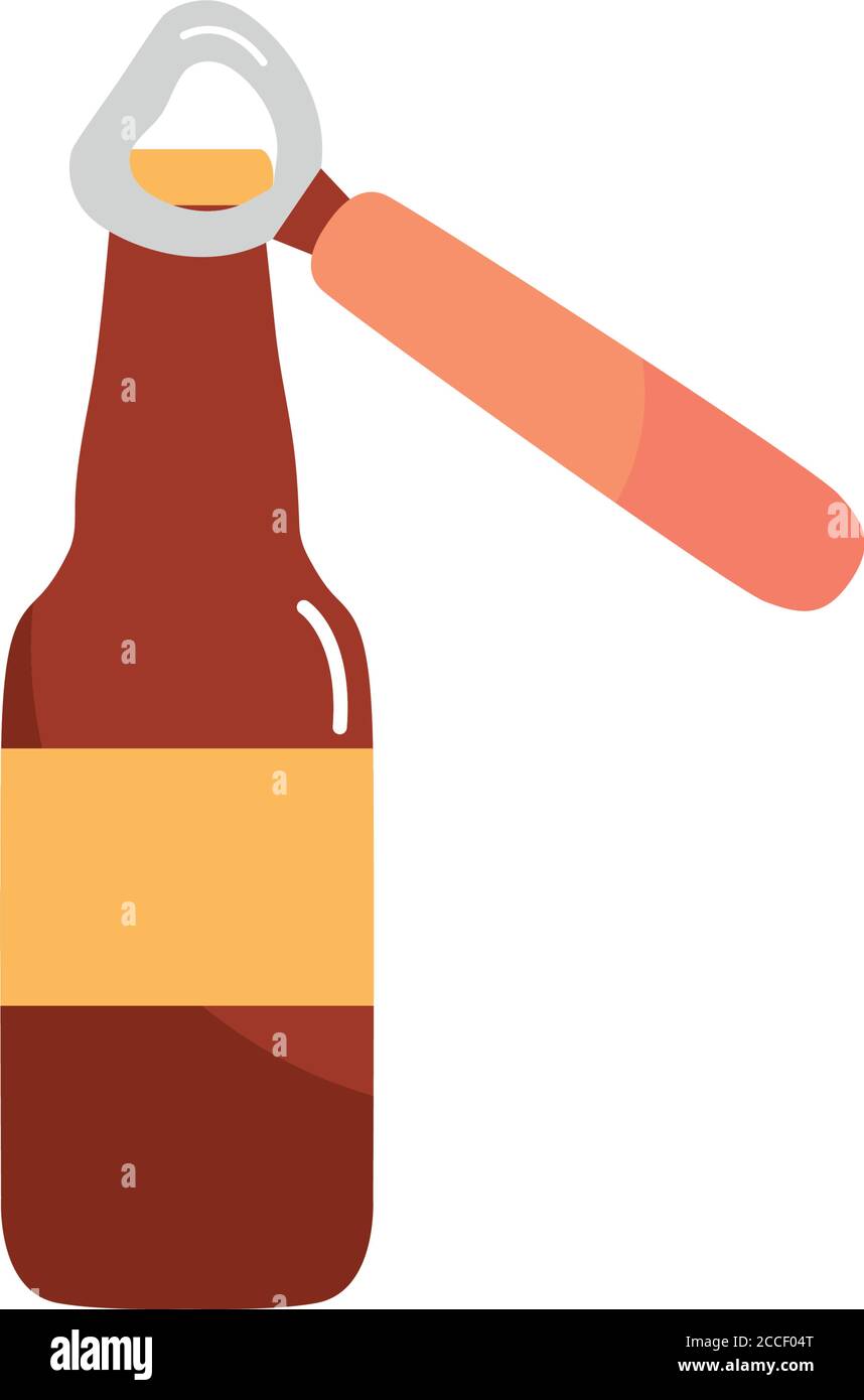 bottle opener with beer bottle icon over white background, flat style ...