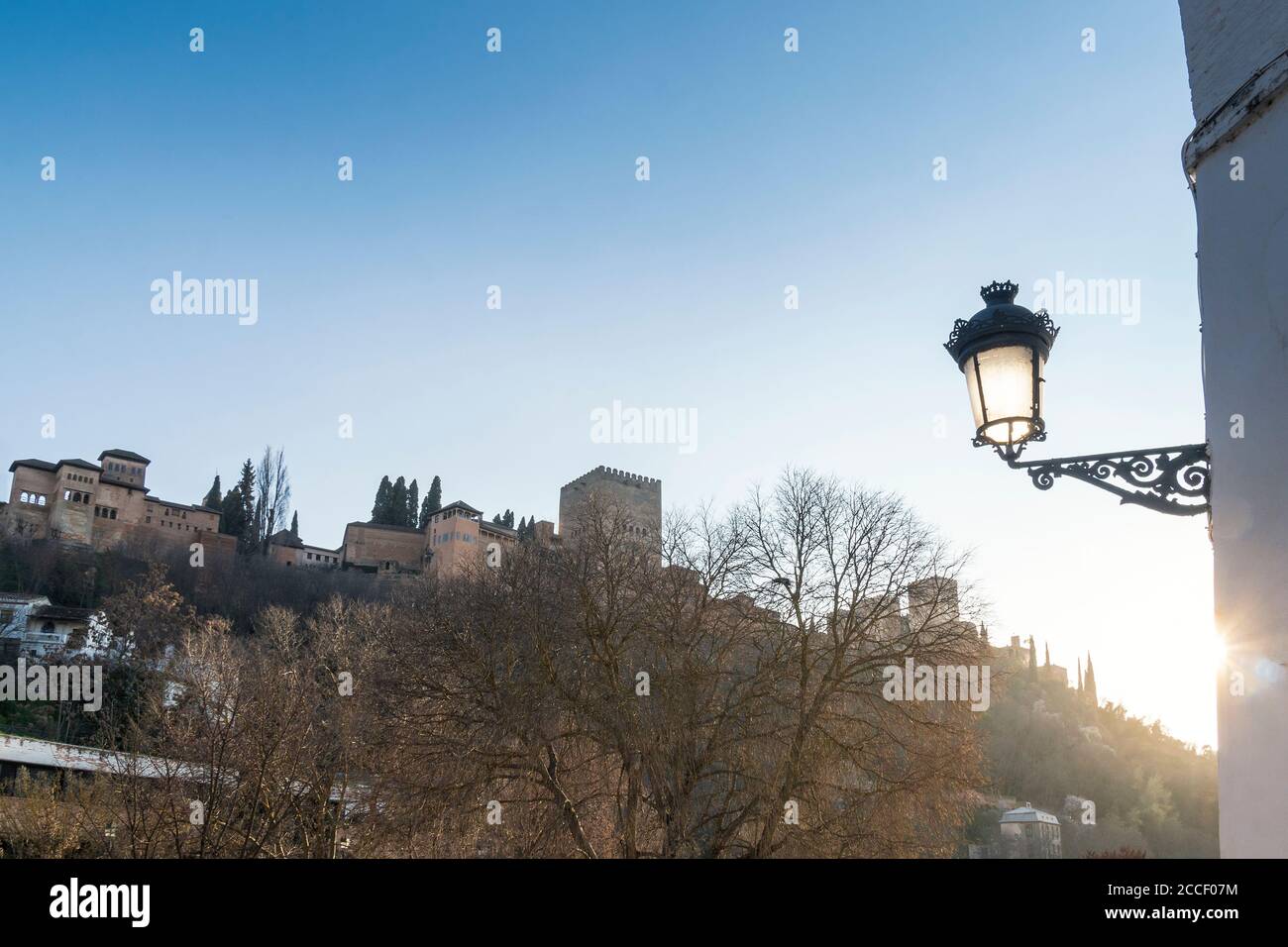Granada (Spain), view of the Alhambra, lantern, back light Stock Photo ...