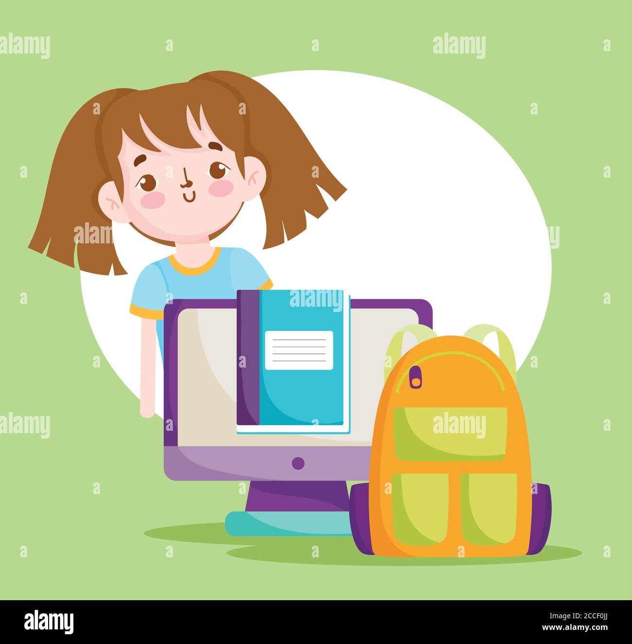 back to school, student girl monitor pc bag and book elementary ...