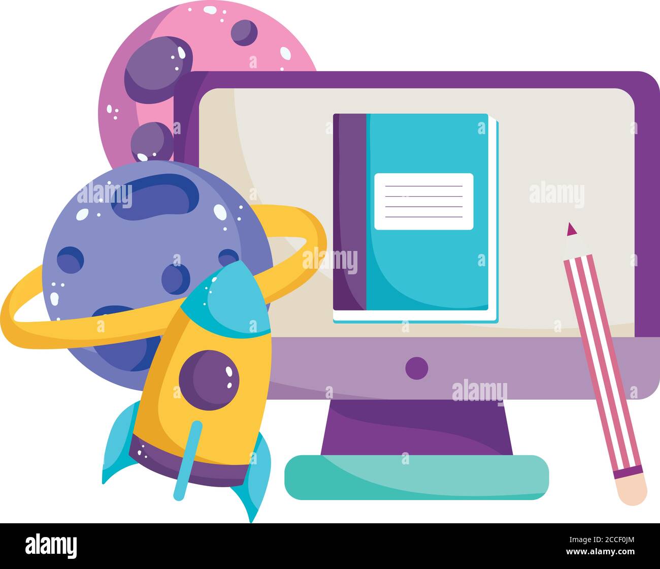 back to school, computer book pencil planets rocket science elementary ...