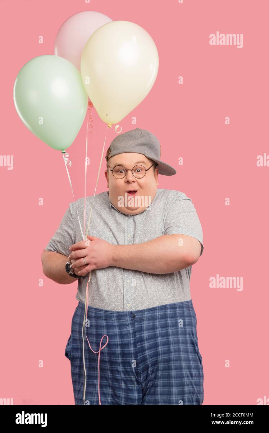 Funny adorable tubby animator, man from mini club, with vivid emotions ...