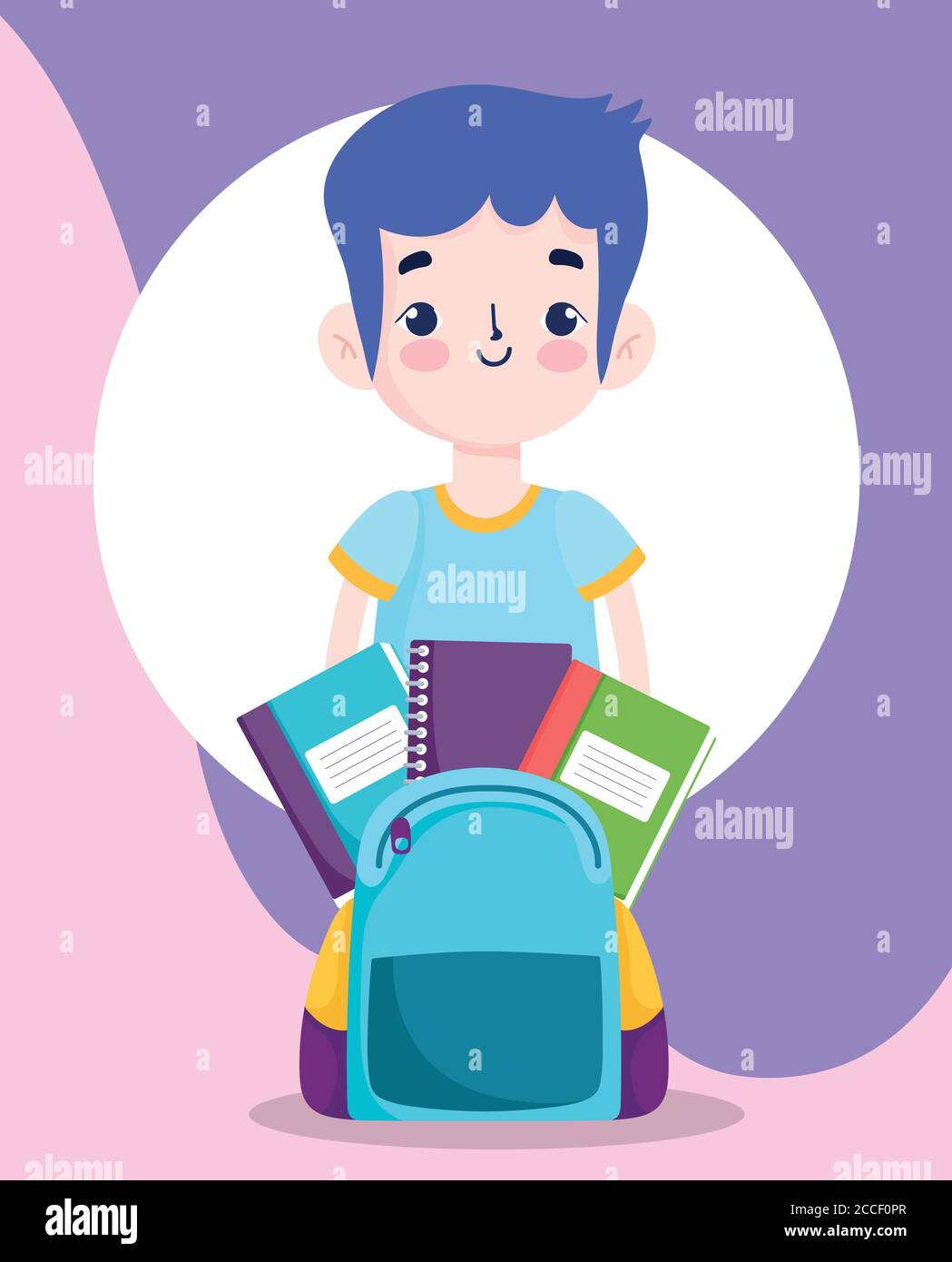 back to school, student boy books inside backpack elementary education ...