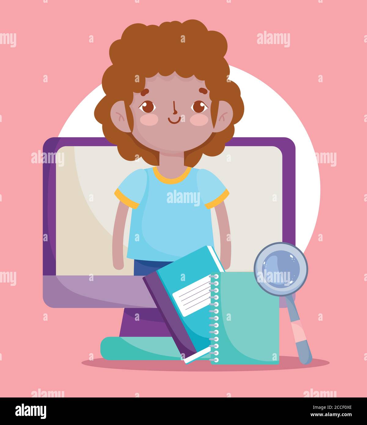 back to school, student boy online lesson books magnifier books and ...