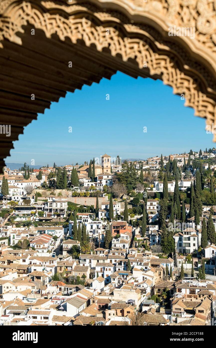Spain, Granada, Alhambra, Partal, Torre de las Damas, lady tower, view ...
