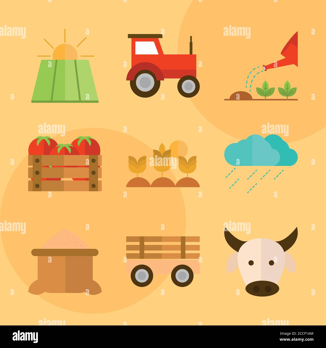 agriculture work equipment farm cartoon flat icon style vector ...