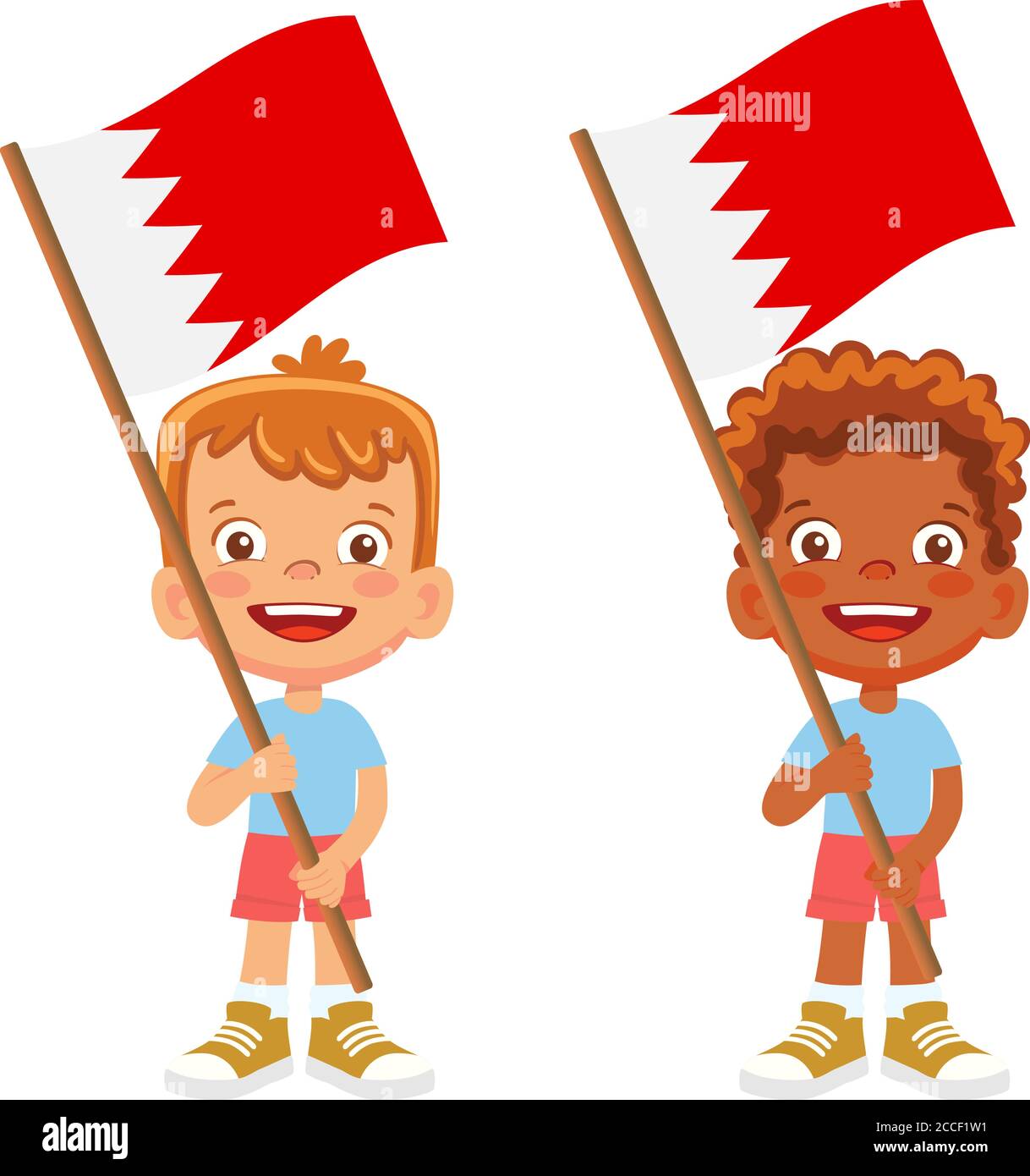 Bahrain flag in hand. Children holding flag. National flag of Bahrain ...
