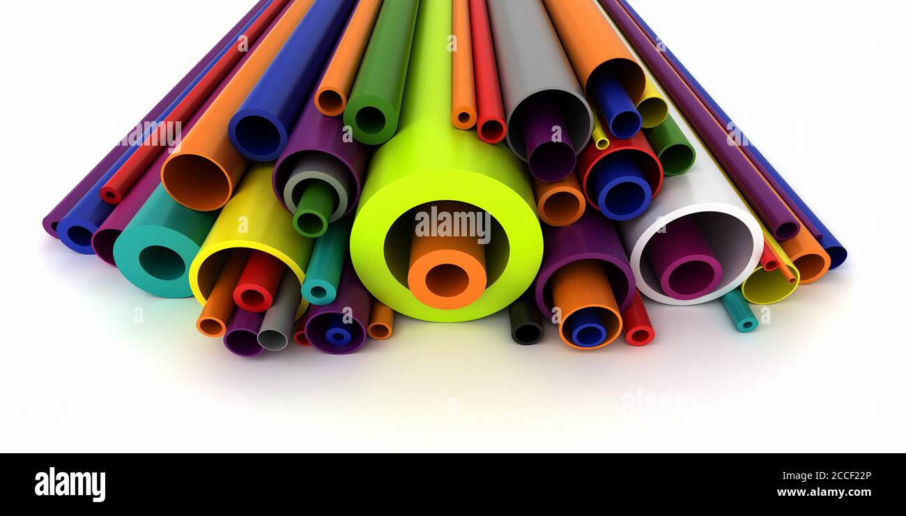 Colorful Plastic pipes on white background Stock Photo - Alamy