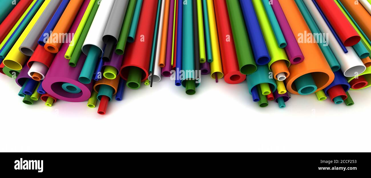 Colorful Plastic pipes on white background Stock Photo - Alamy