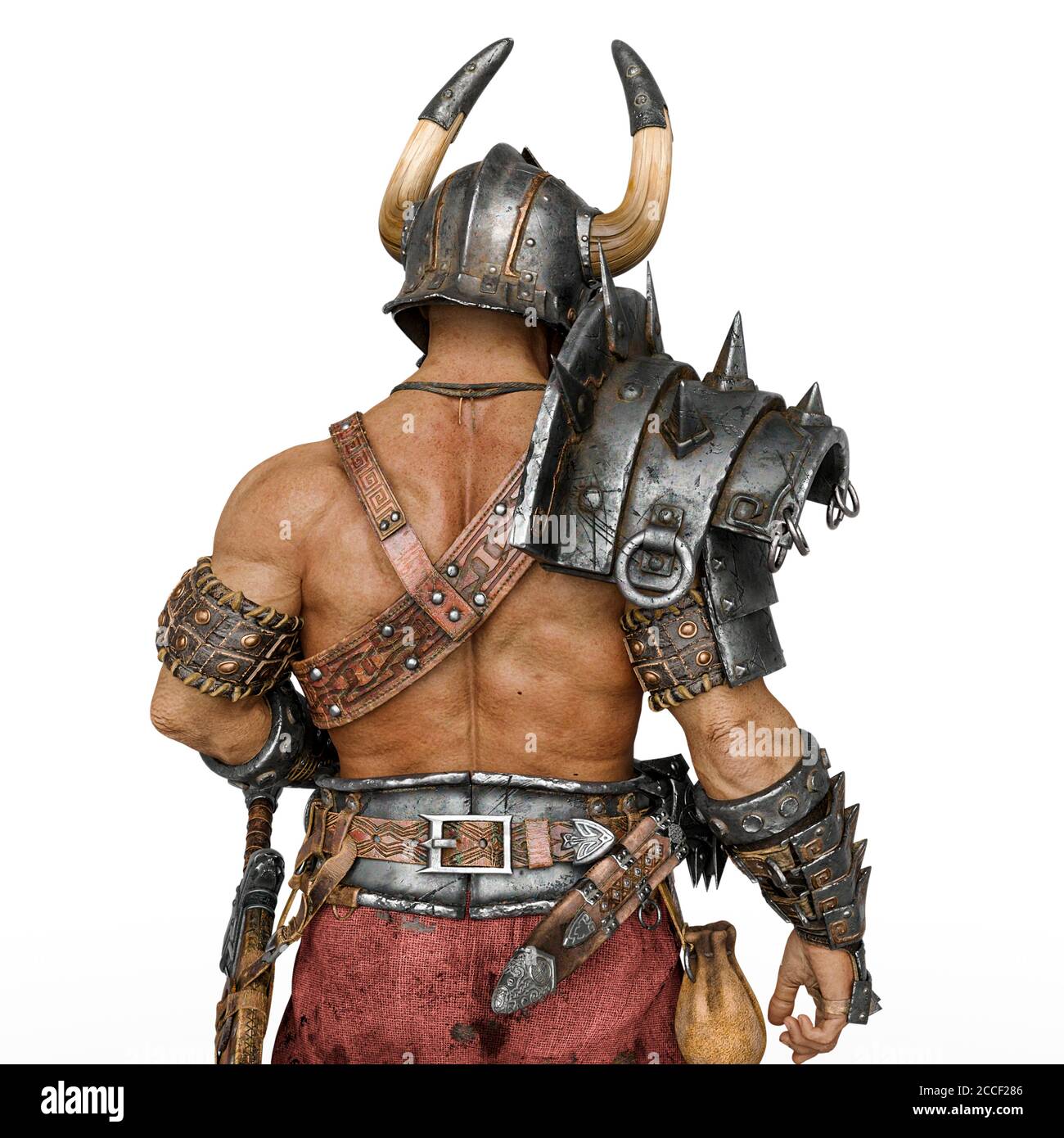 epic warrior man in white background rear view close up, 3d ...