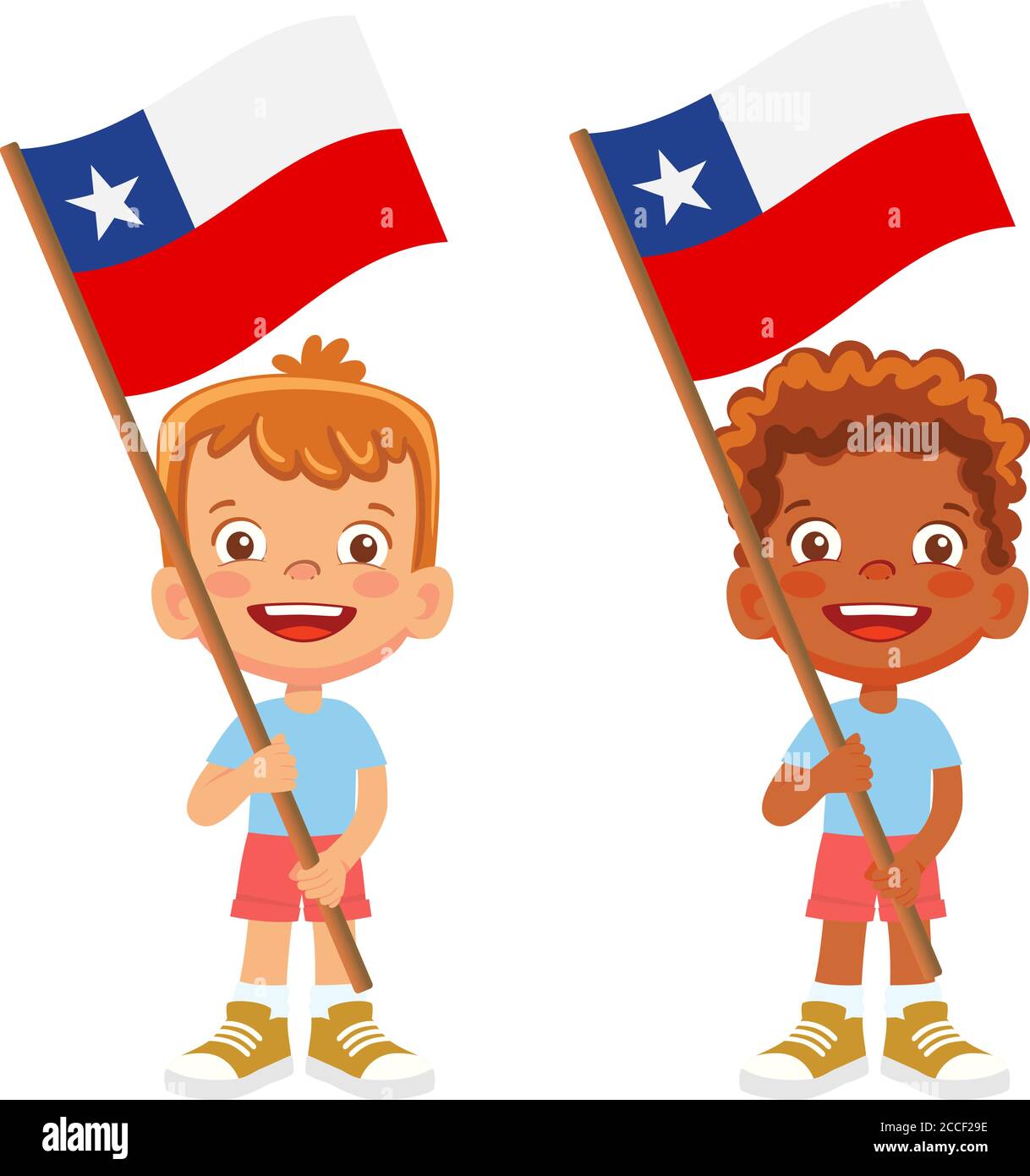 Chile flag in hand. Children holding flag. National flag of Chile ...