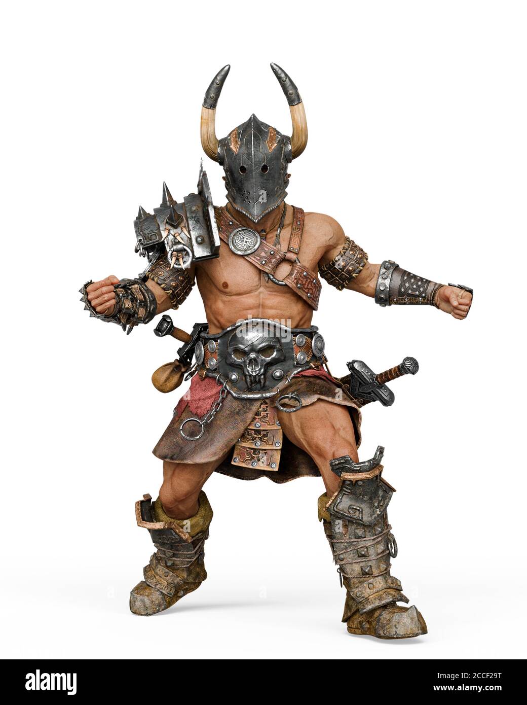 epic warrior man standing up in white background, 3d illustration Stock ...