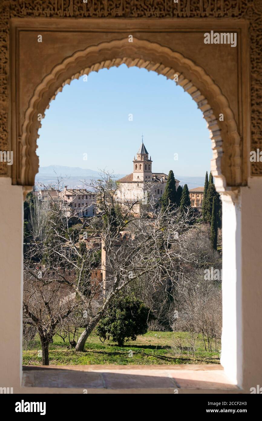 Spain, Granada, Generalife, window, view, Alhambra view Stock Photo - Alamy