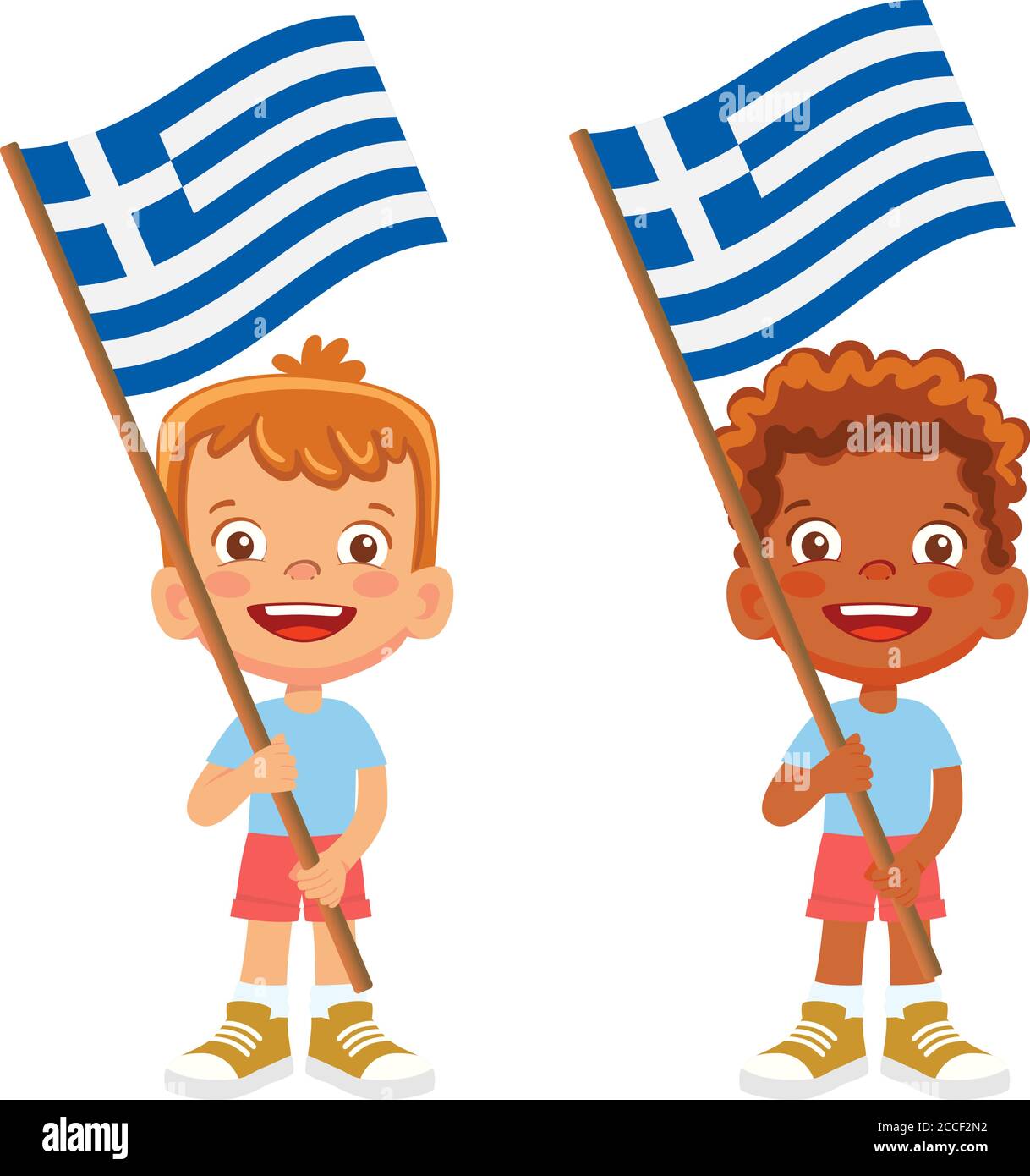 Greece flag in hand. Children holding flag. National flag of Greece ...