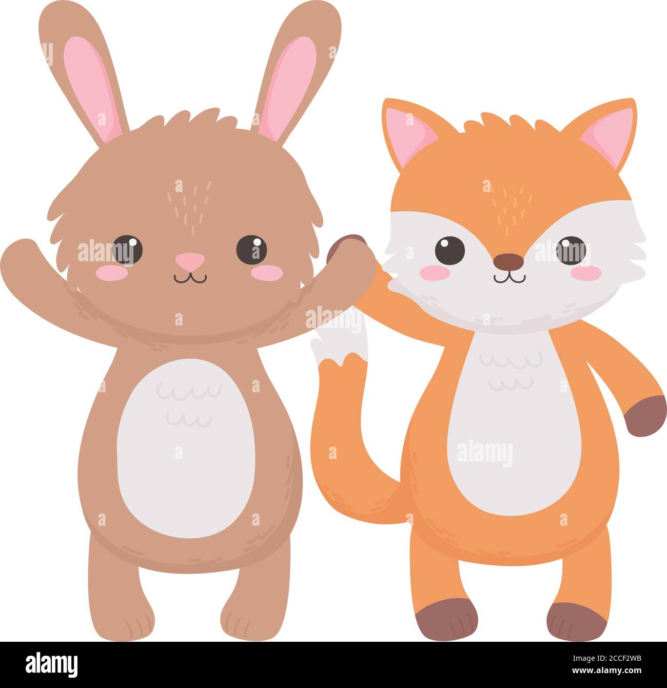 cute rabbit and fox cartoon animals isolated white background design ...