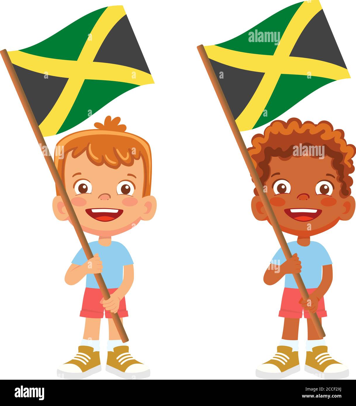 Jamaica flag in hand. Children holding flag. National flag of Jamaica ...