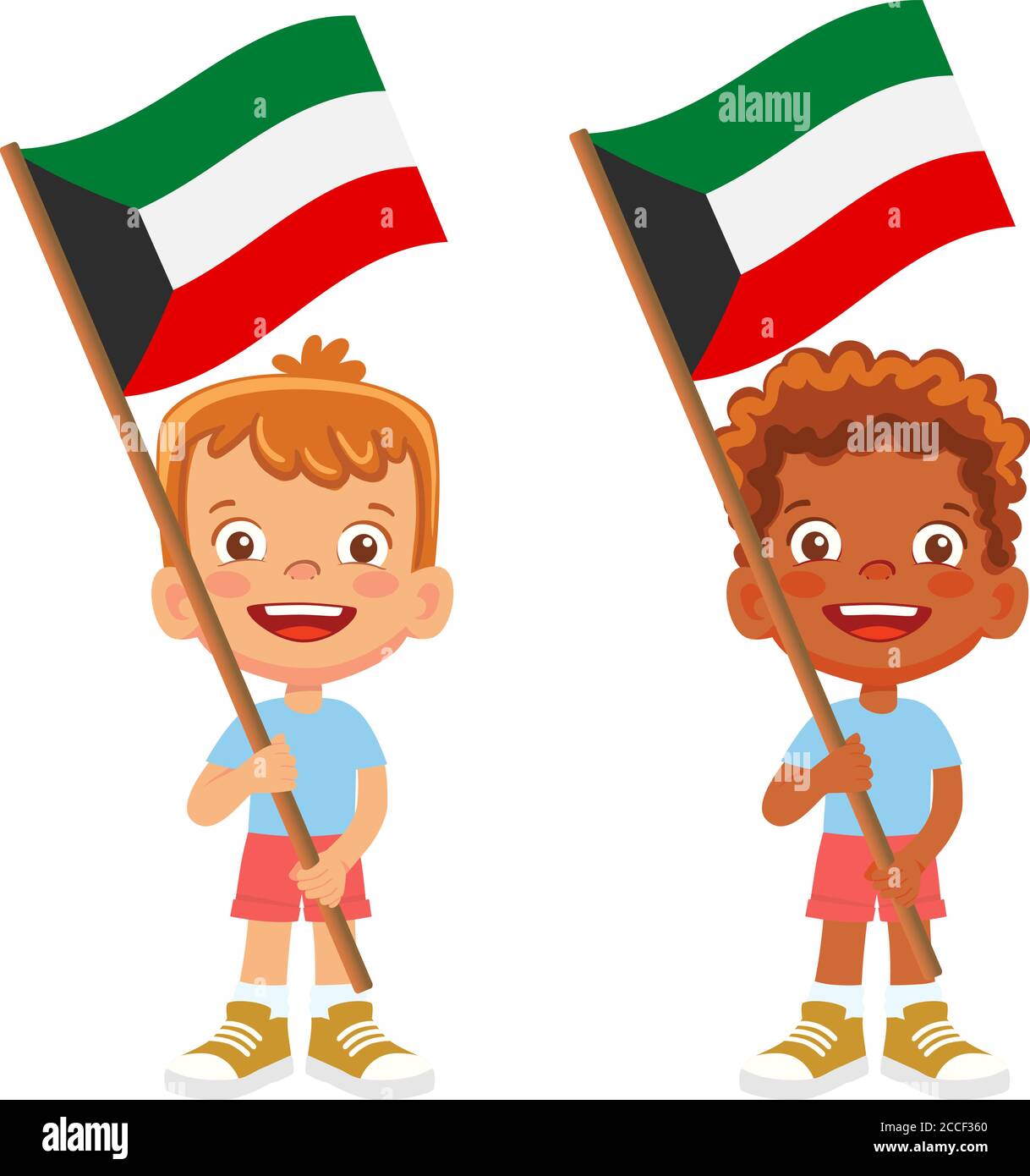 kuwait flag in hand. Children holding flag. National flag of Kuwait ...