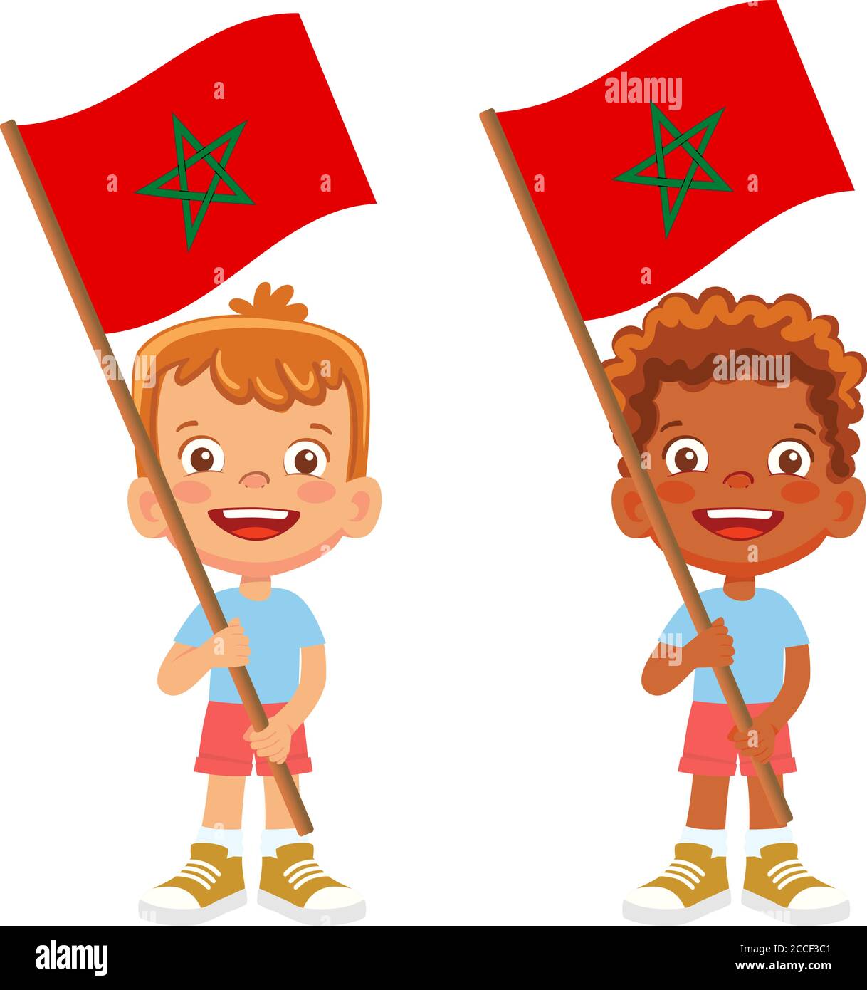 Morocco flag in hand. Children holding flag. National flag of Morocco ...