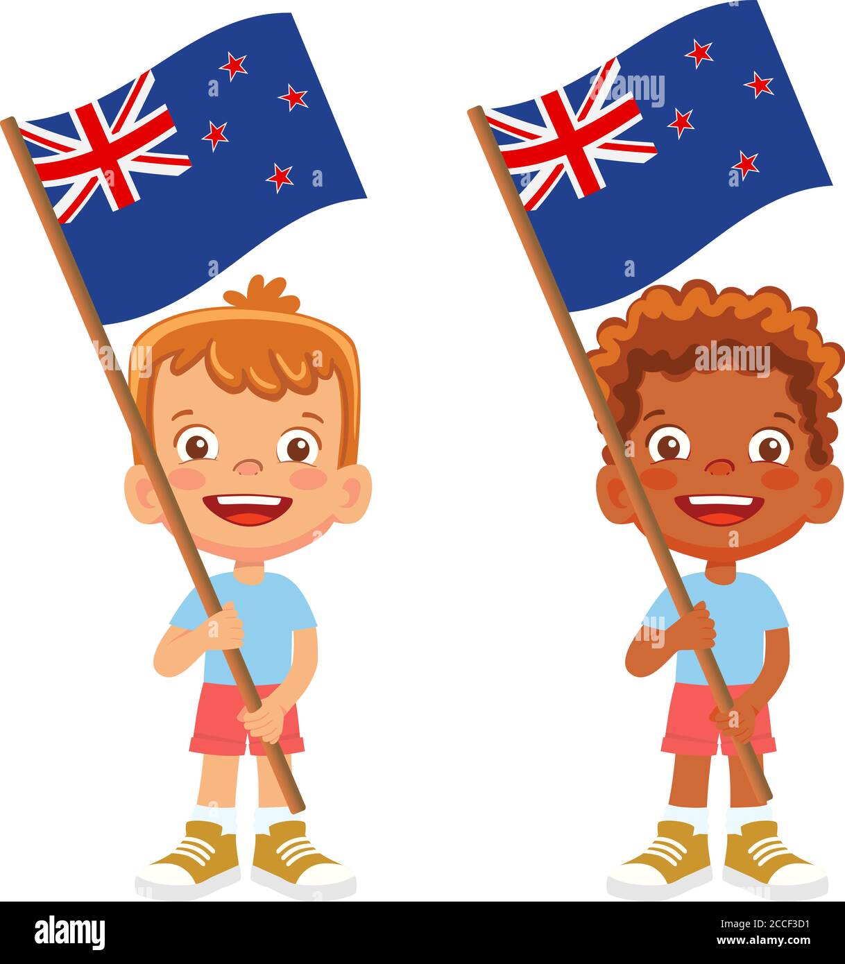 New Zealand flag in hand. Children holding flag. National flag of New ...