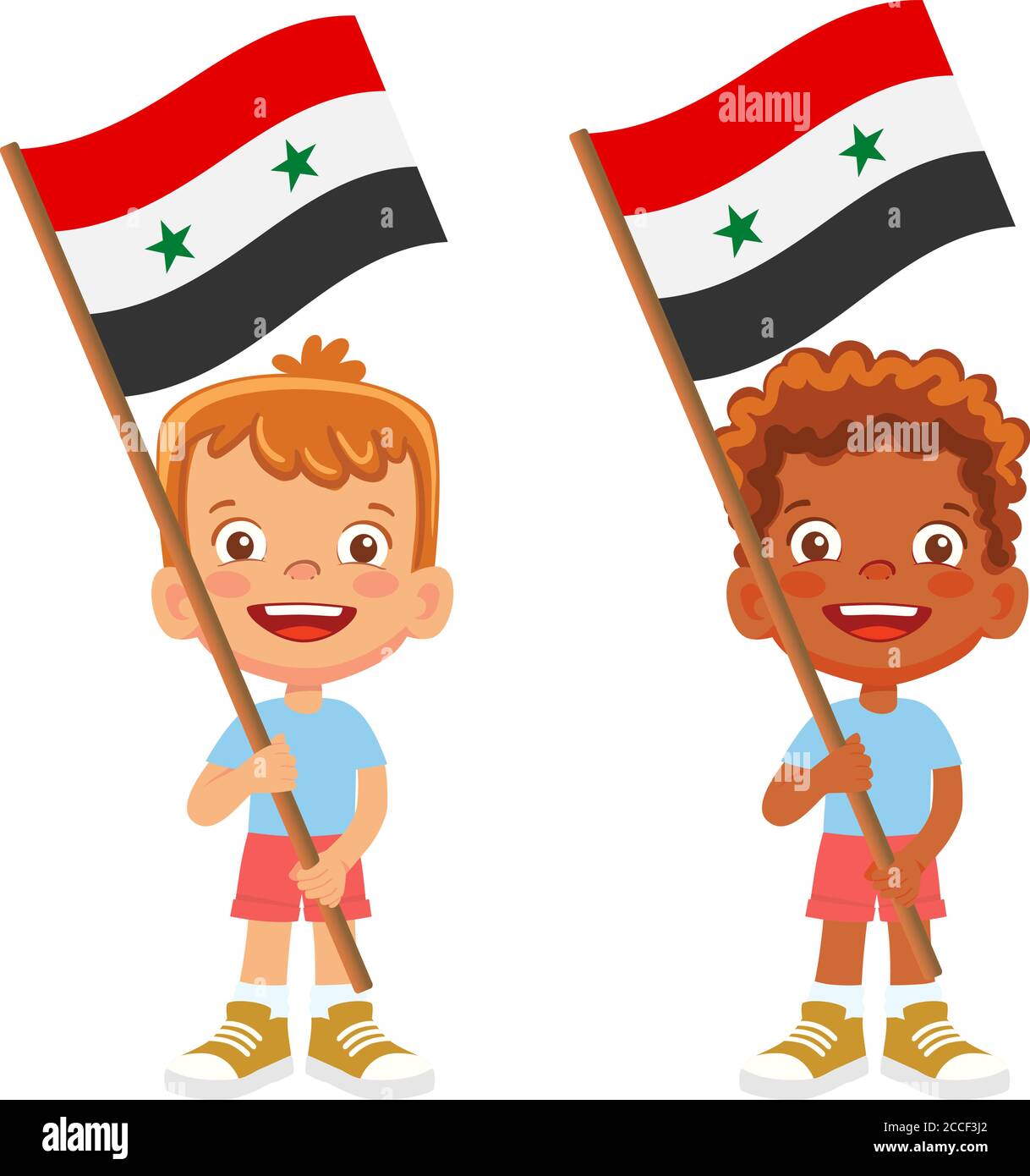Syria flag in hand. Children holding flag. National flag of Syria ...