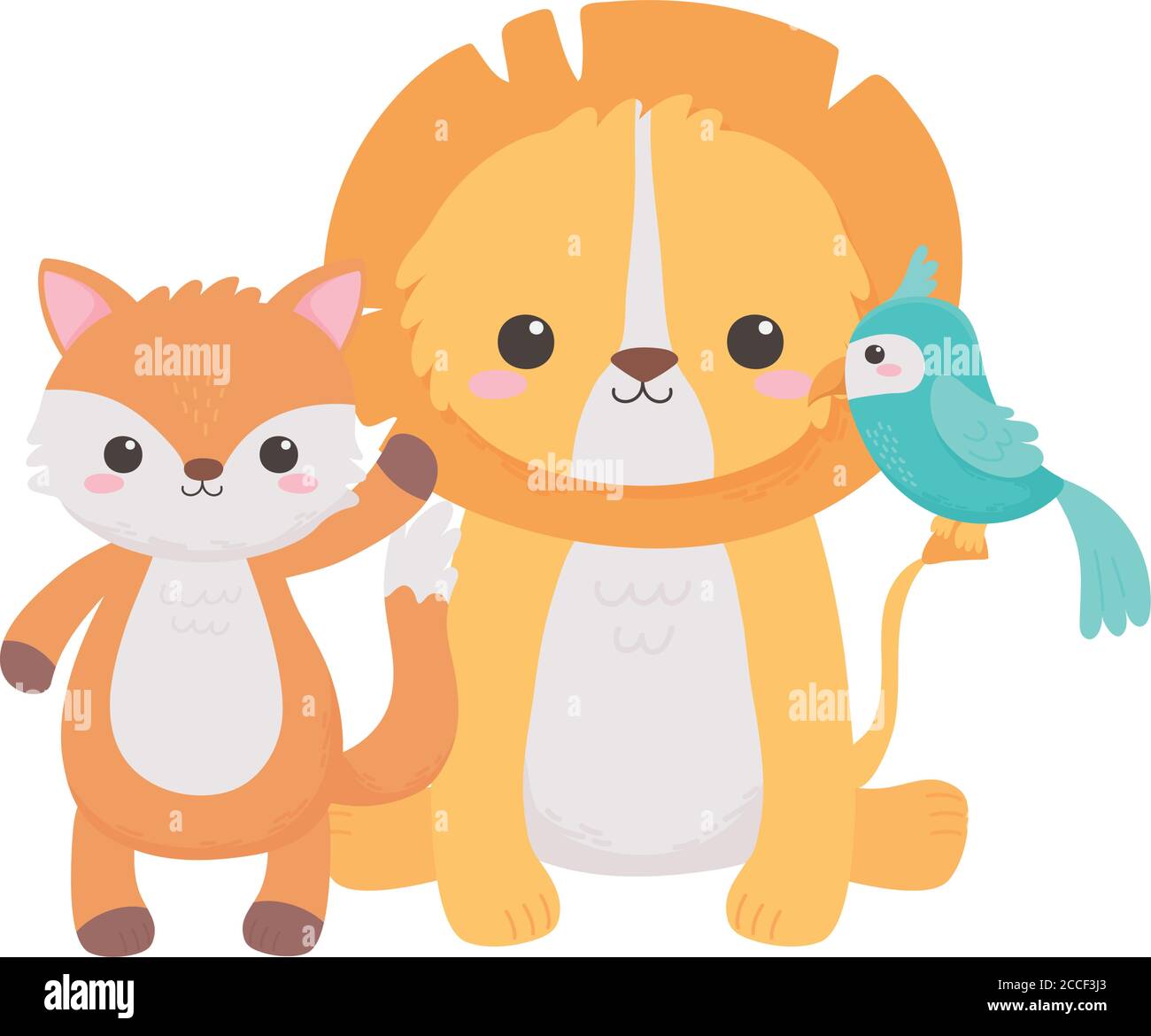 cute little lion parrot and fox cartoon animals isolated white ...