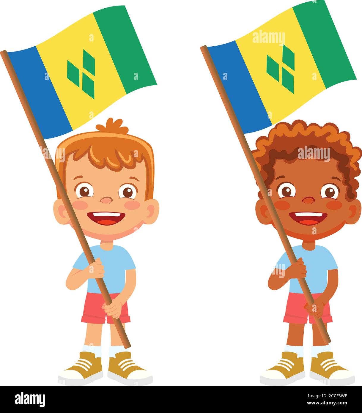 Saint Vincent and the Grenadines flag in hand. Children holding flag ...