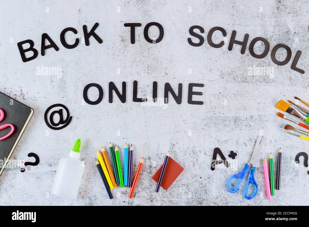 Virtual school learning concept. Back to school online background Stock ...
