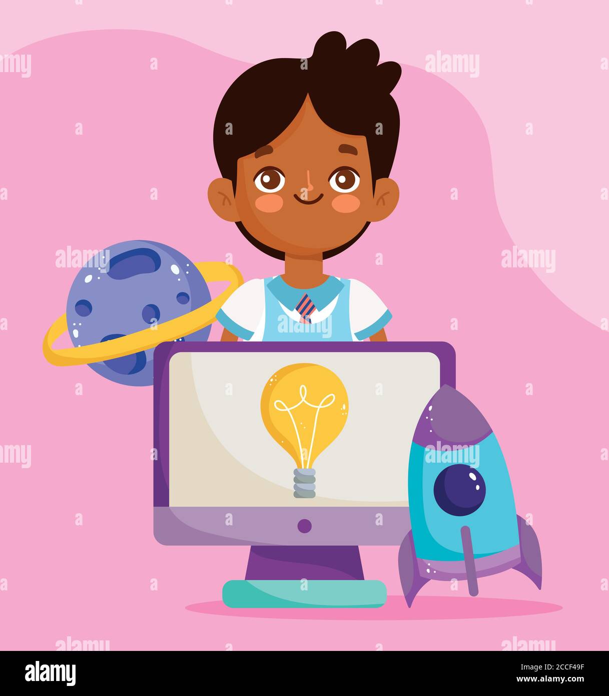 back to school, student boy computer planet rocket elementary education ...