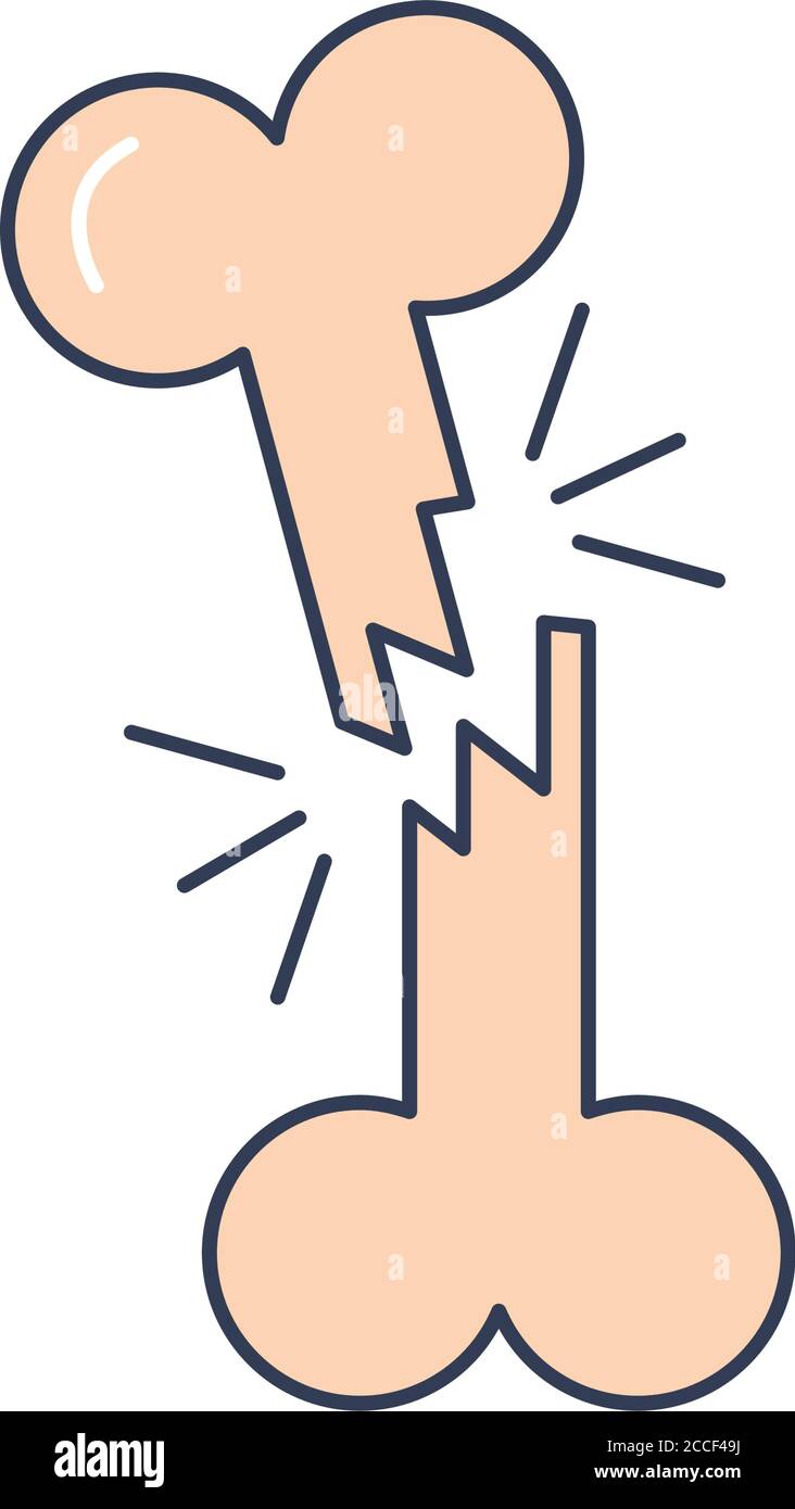 human body concept, broken bone icon over white background, line fill ...