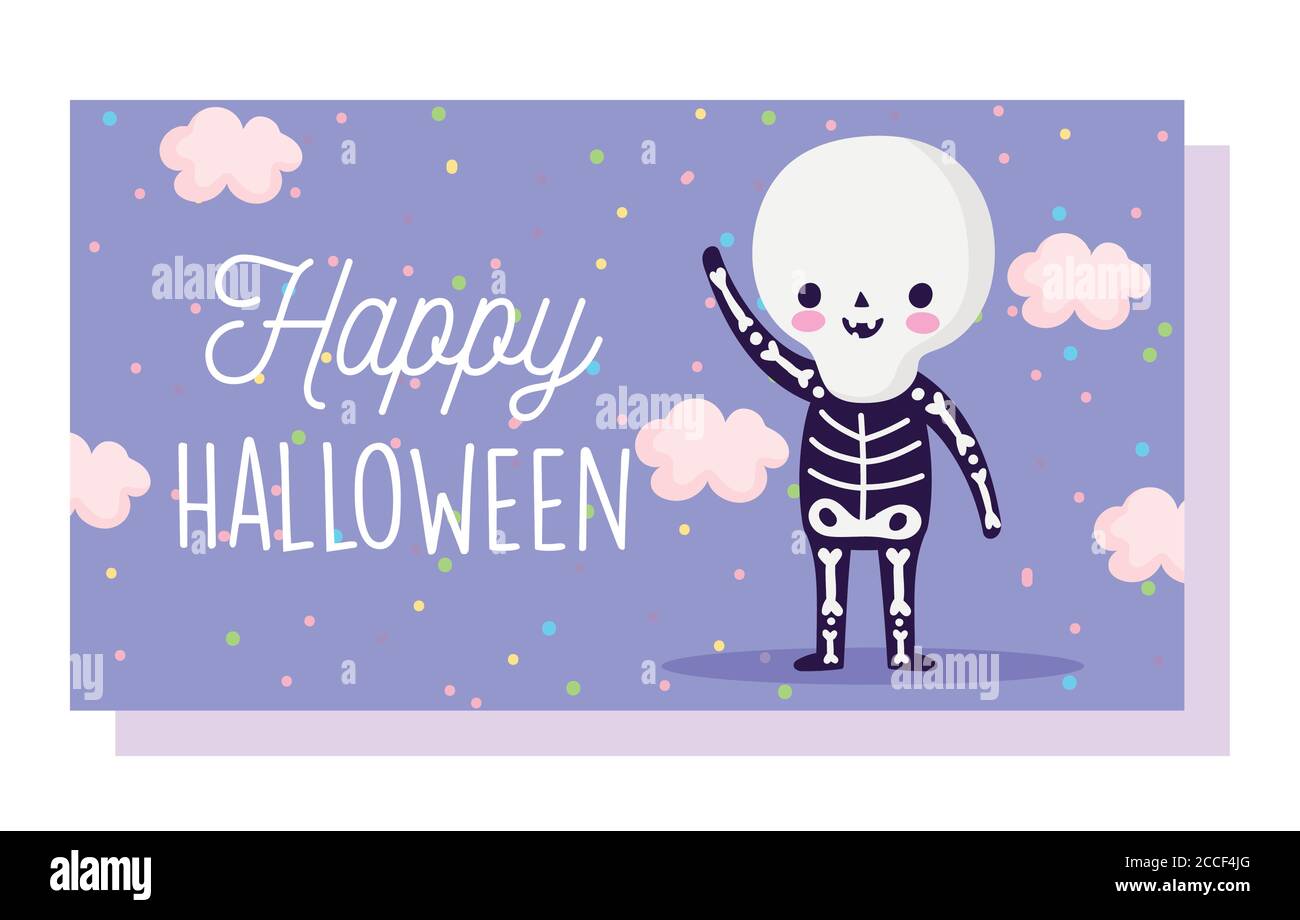 happy halloween, skeleton costume trick or treat party celebration ...